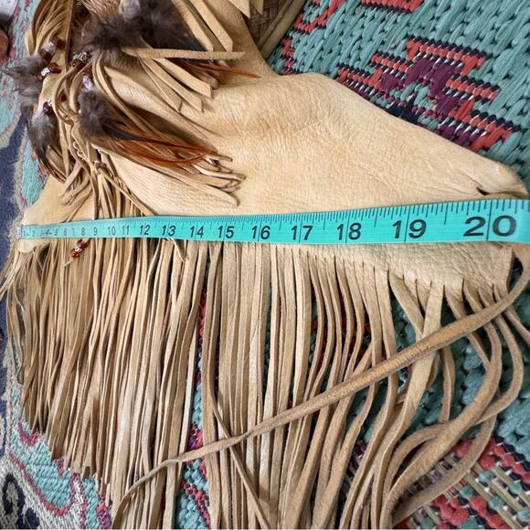 Tops | 197s Leather Suede Fringe Feather Light Tan Boho Vintage 70s ...